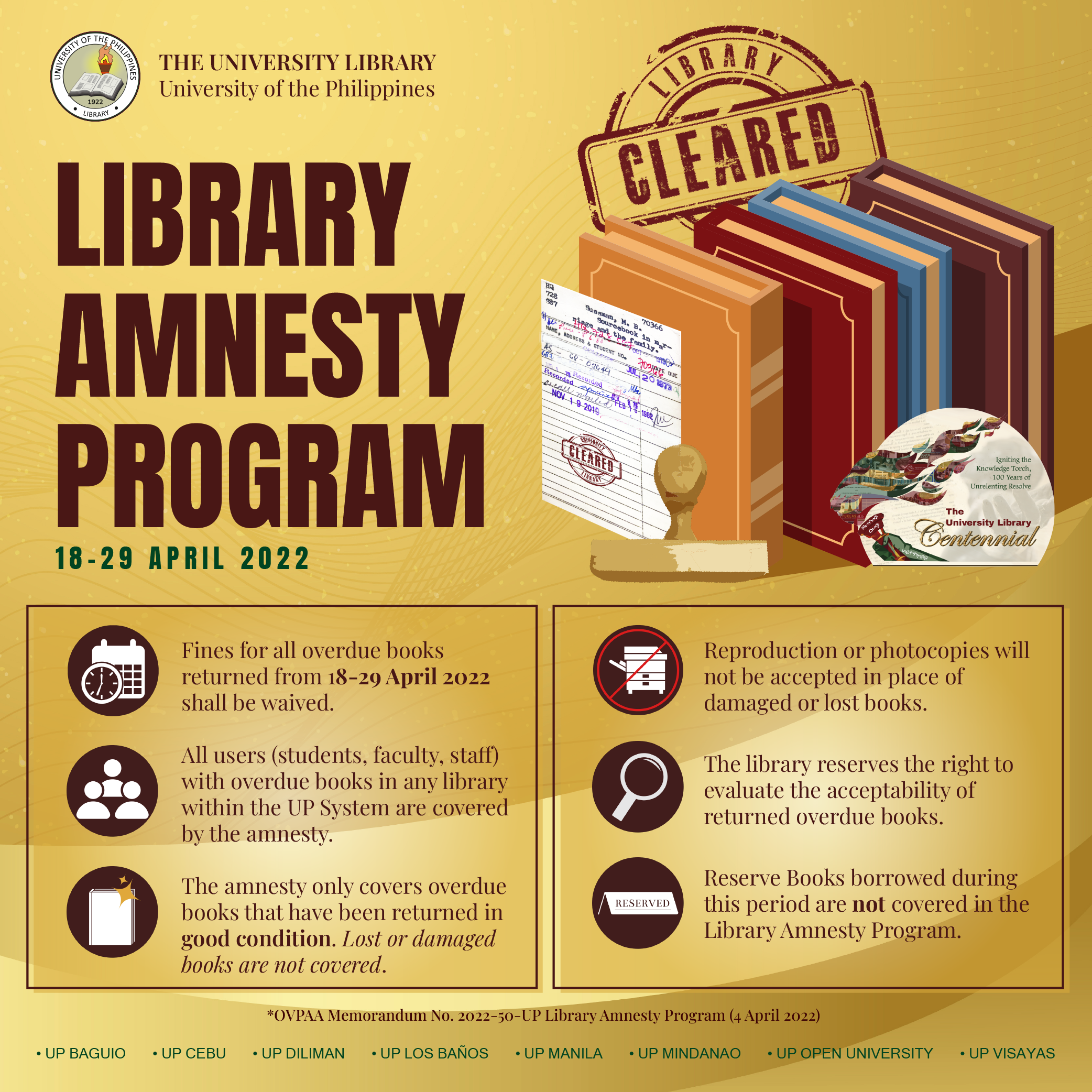 Library Amnesty Program – The University Library, University of the ...