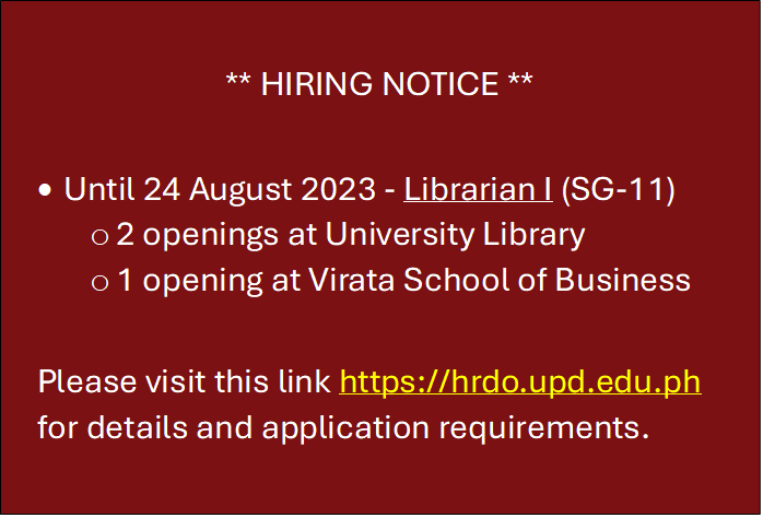 Job Opening: Librarian I – The University Library, University of the ...